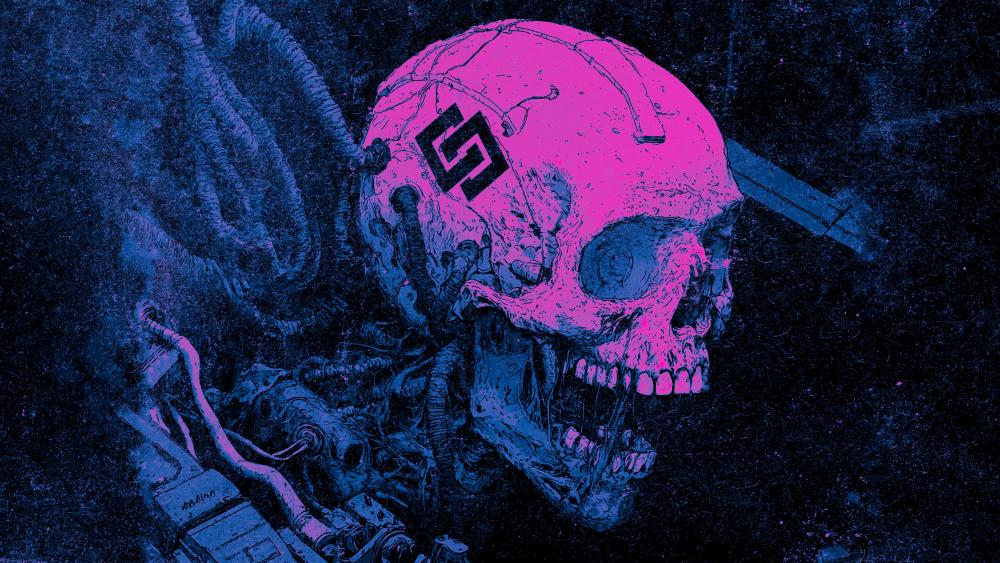 Cyberpunk Neon Skull in Synthwave Glow - backiee
