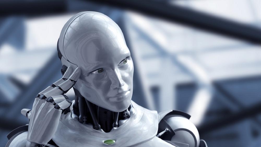 Futuristic Android in Thoughtful Pose - backiee
