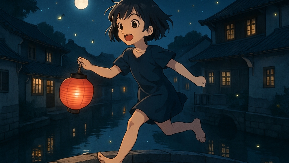 Anime Night Adventure under Lantern Lit Skies - backiee