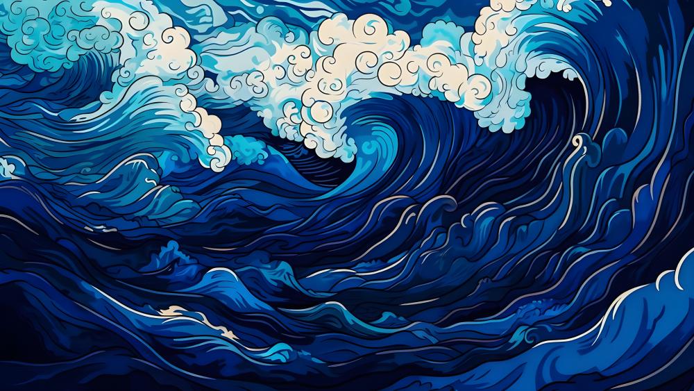 Blue Tsunami Waves in Motion - backiee