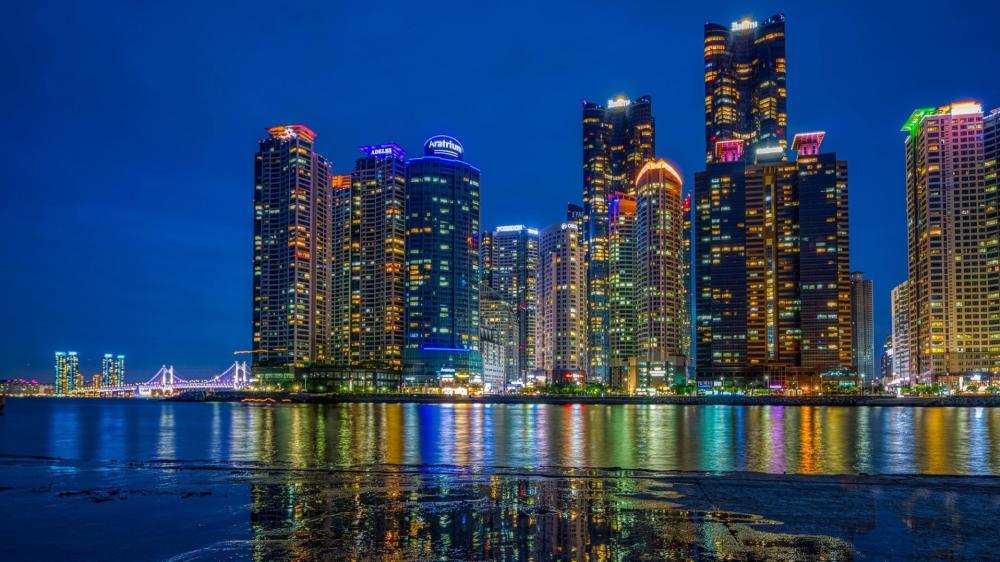 Busan Night Skyline Illuminated in Vibrant Colors - backiee