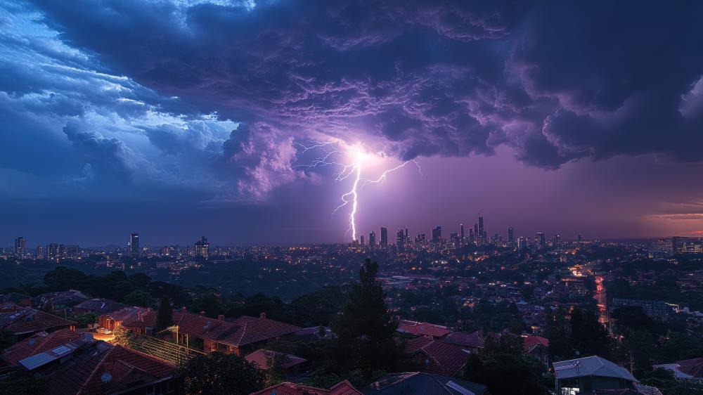 Electric Storm Illuminates Urban Nightscape - backiee