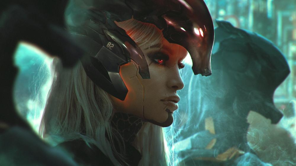 Cyborg Sentinel of the Neon Realm - backiee