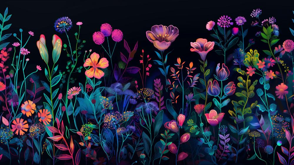 Vivid Neon Tropical Flora Design - backiee