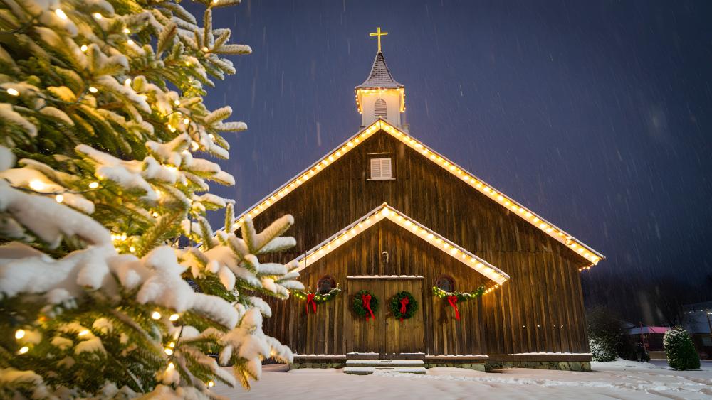 Cozy Country Church in Winter Wonderland - backiee