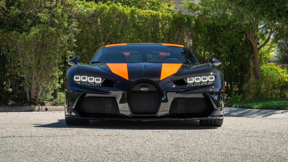 Bugatti Chiron Supercar in Black and Orange Front View - backiee