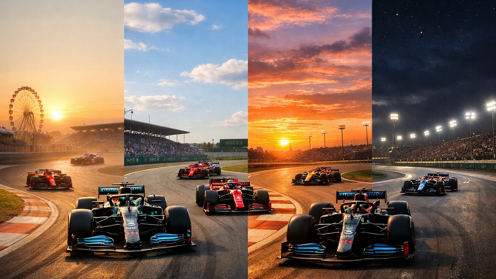 Four Seasons of Speed Formula Racing Collage Wallpaper - backiee