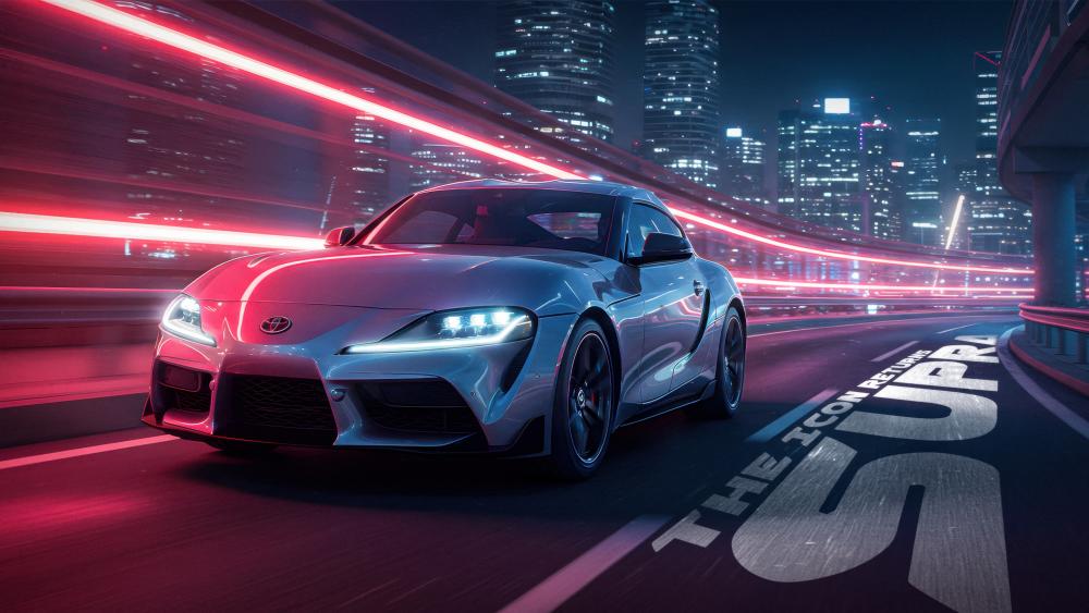 Neon Night Sprint Toyota GR Supra In Futuristic City 4K - backiee