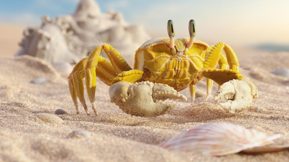 Golden Sand Crab Close Up on a Sunlit Beach - backiee