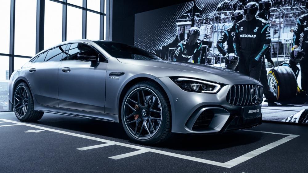 Monochrome Mercedes AMG GT 63 S E Performance Showroom Stance - backiee