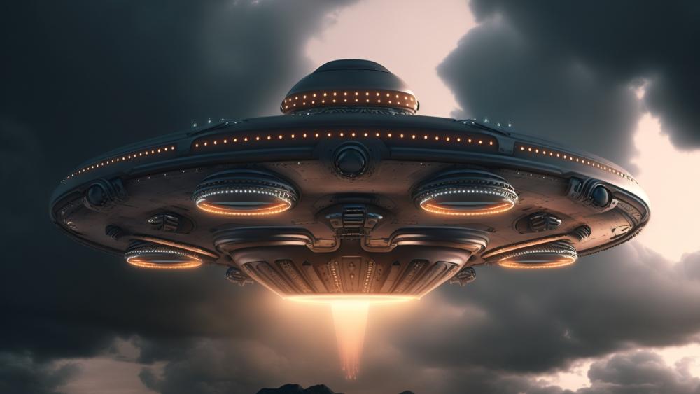 Stormlit Saucer Hovering Above the Mountains in Cinematic 4K - backiee