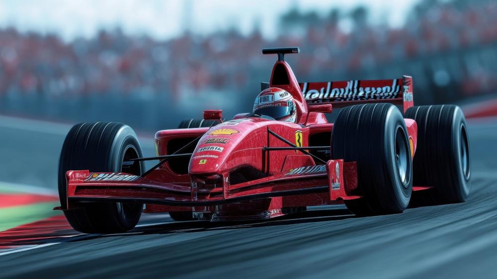 Red Formula One Rocket Charging Through the Apex in 5K - backiee