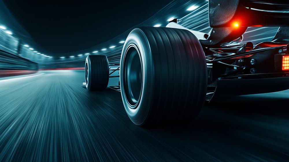 Midnight Velocity Formula One Machine Racing Through Neon Track - backiee