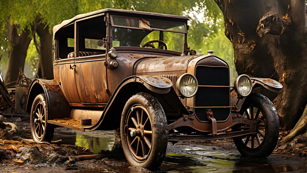 Rusty Vintage Classic Car in Forest Light 4K Wallpaper - backiee