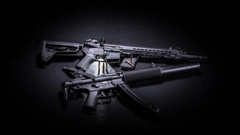 Tactical Firearms on Dark Surface Ultra Sharp 4K Military Wallpaper ...