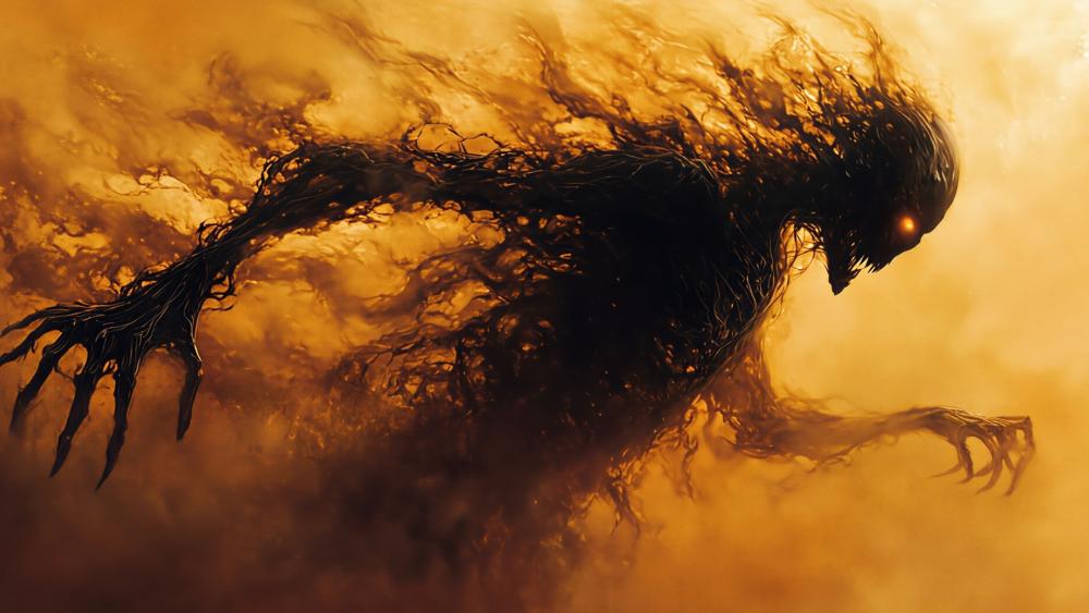 Ember Wraith Demon Rising Through Burning Haze - backiee