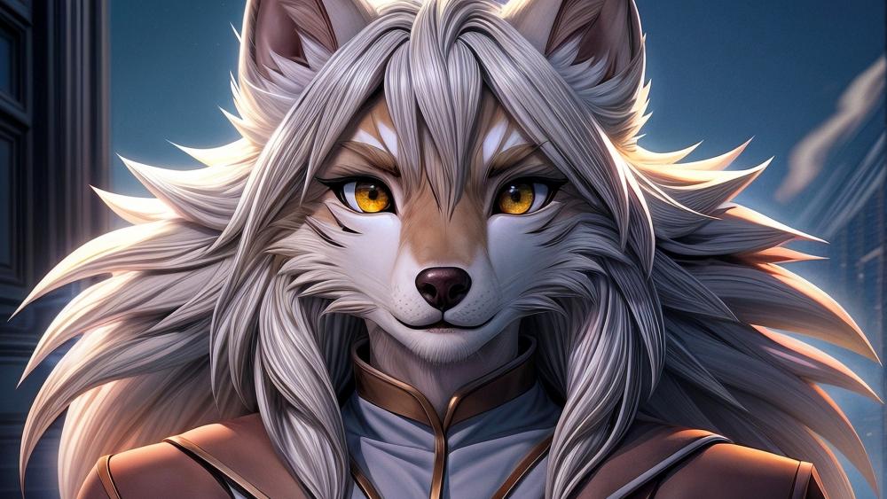 Silver Maned Wolf Heroine in Anime Style Portrait Wallpaper - backiee