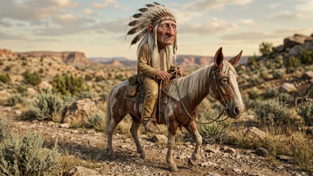 Feathered Chief on a Desert Ride - backiee