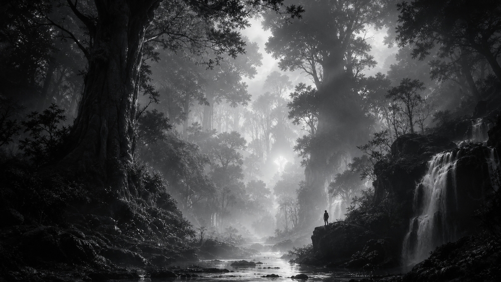 Misty Monochrome Forest Reverie - backiee