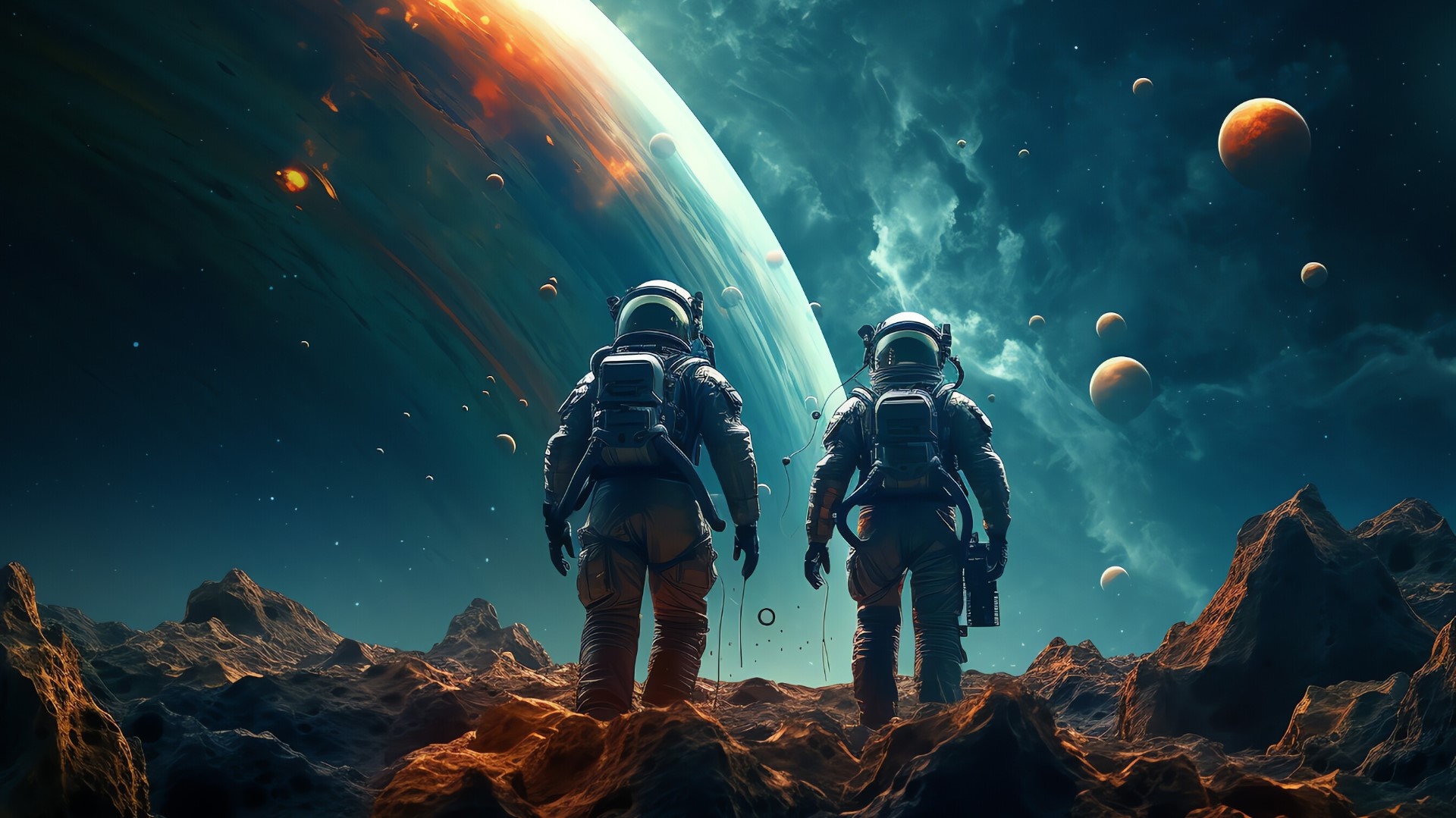 Astronaut Explorers on an Alien Frontier - backiee