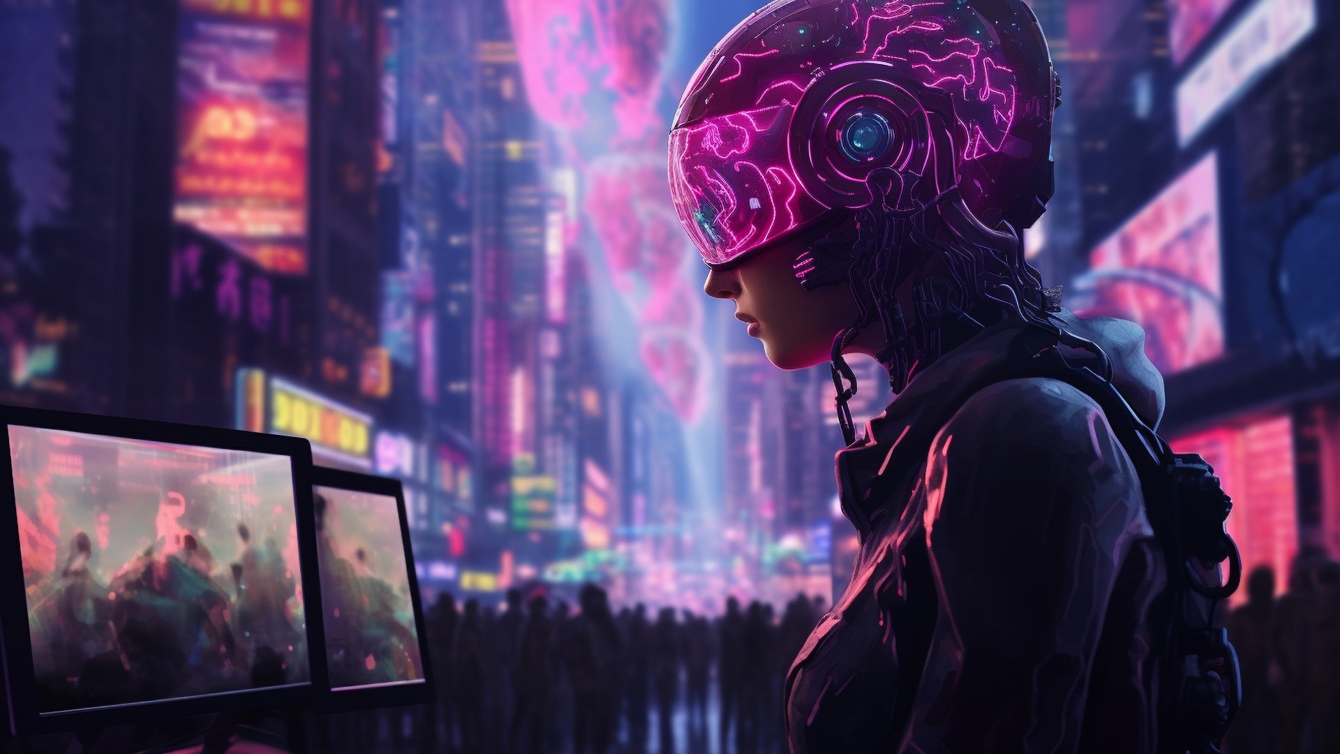Neon Cyberpunk Future: AI's Realm - backiee