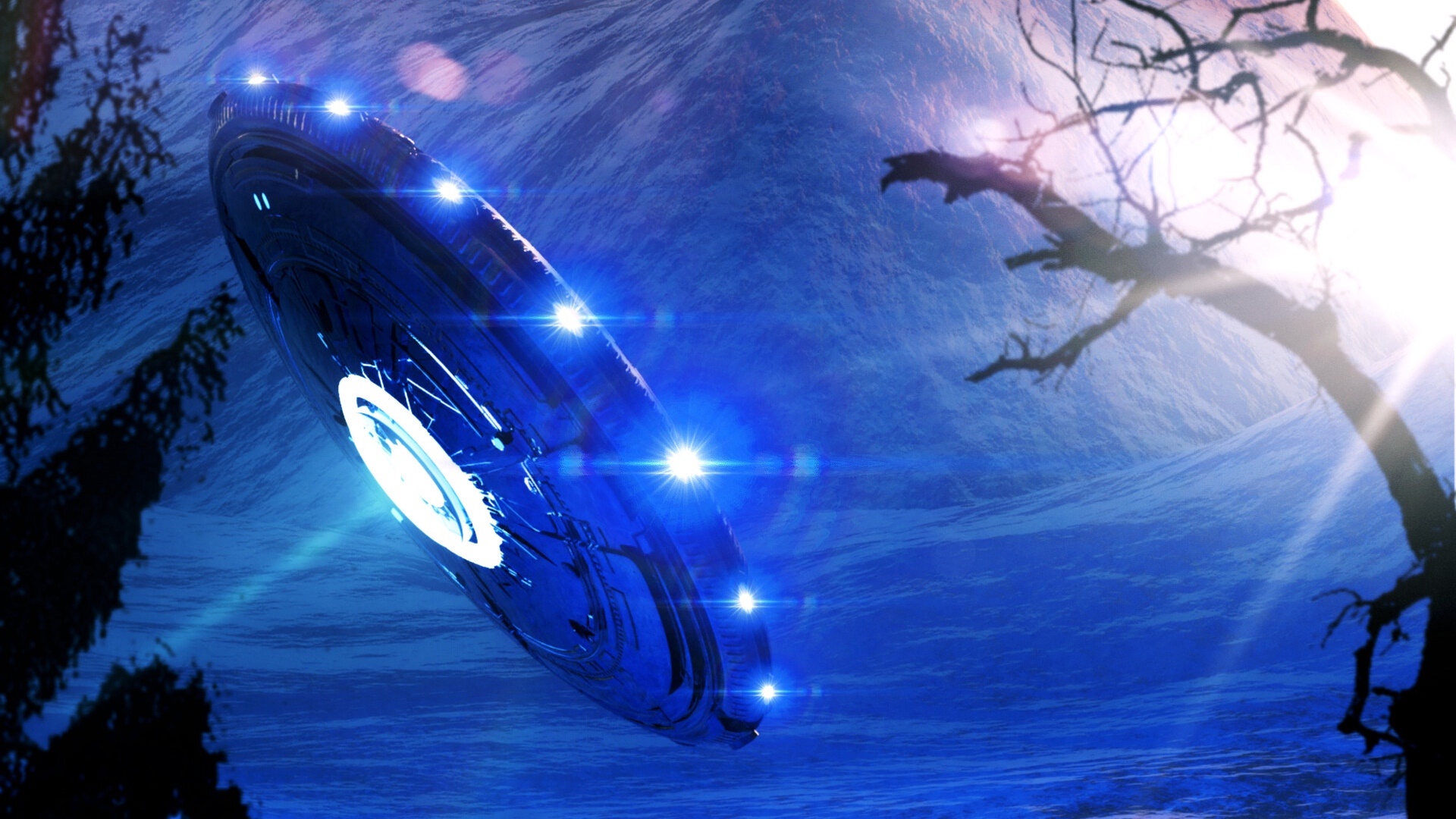UFO in a Mystical Blue Landscape - backiee