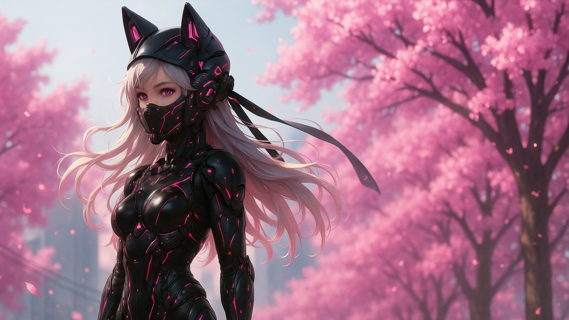 Cyber Kitsune Guardian in Blossom Realm - backiee