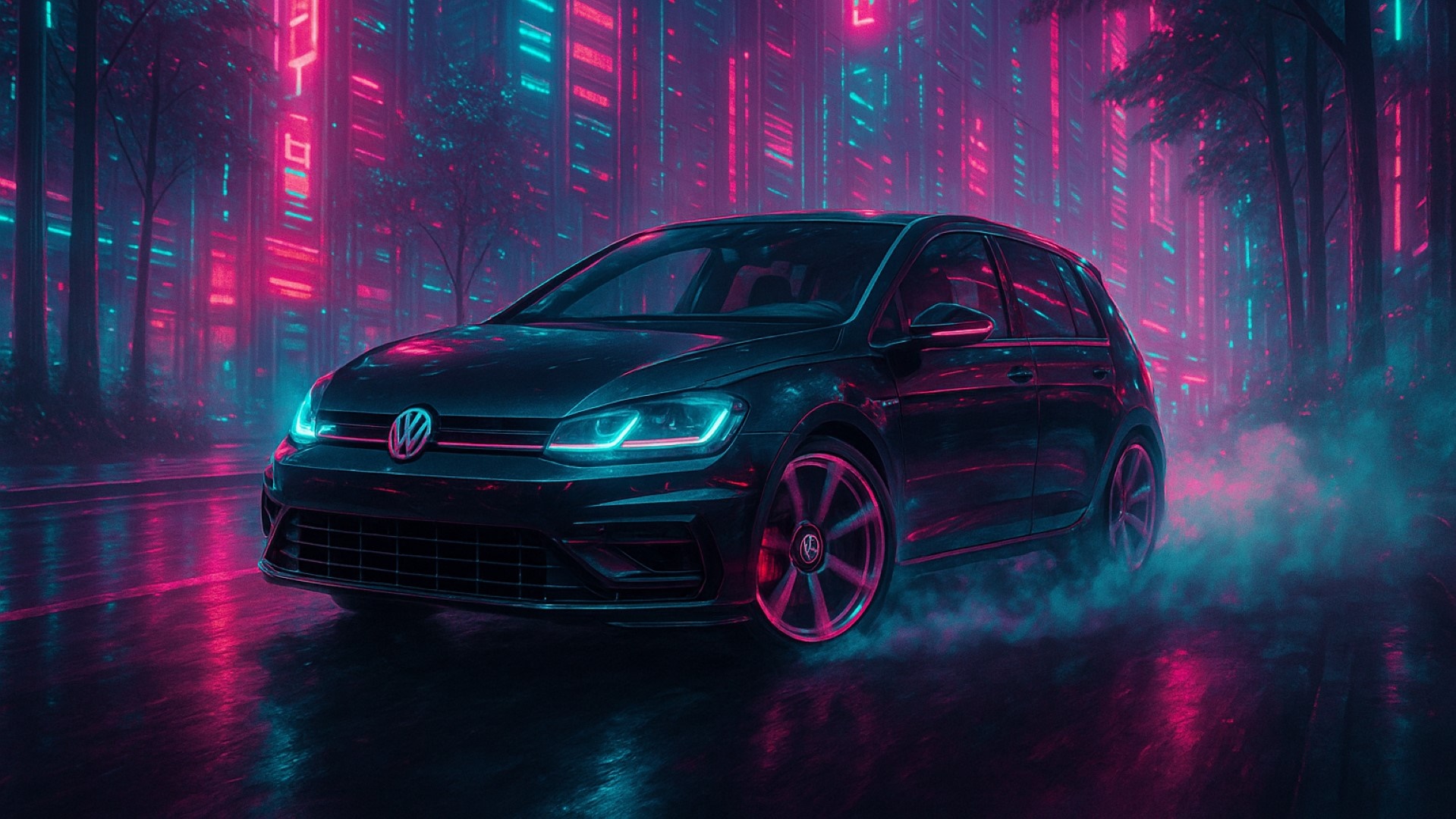 Neon Dreams Volkswagen Golf R at Night - backiee