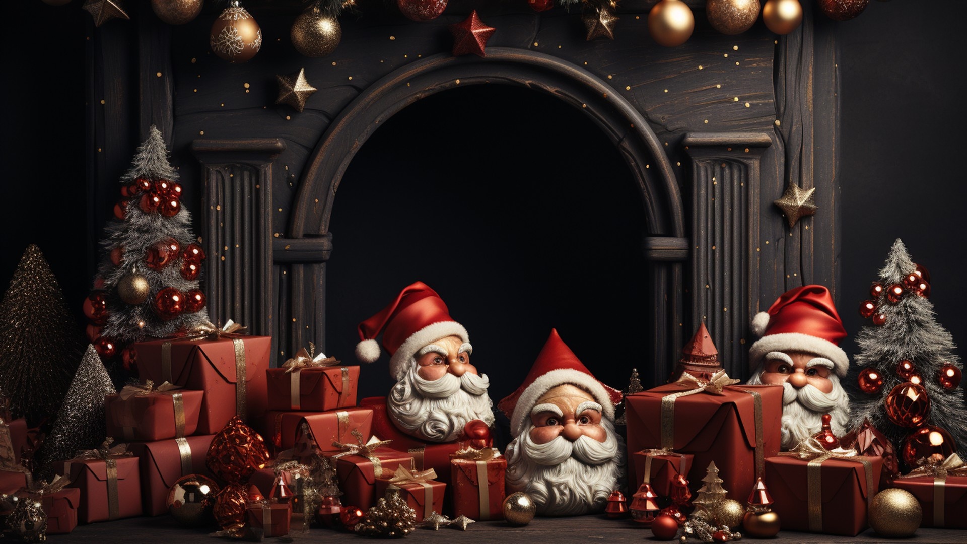 Festive Christmas Cheer with Santa Decorated Mantle - backiee