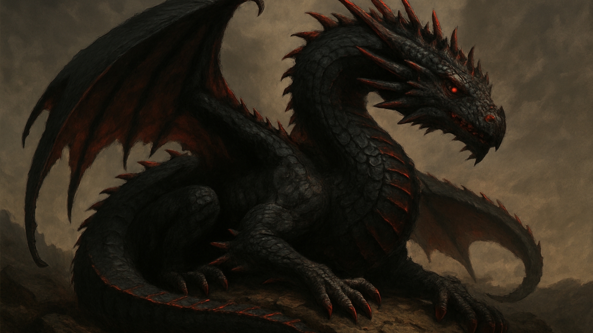 Mysterious Black Dragon Rising from Shadows - backiee