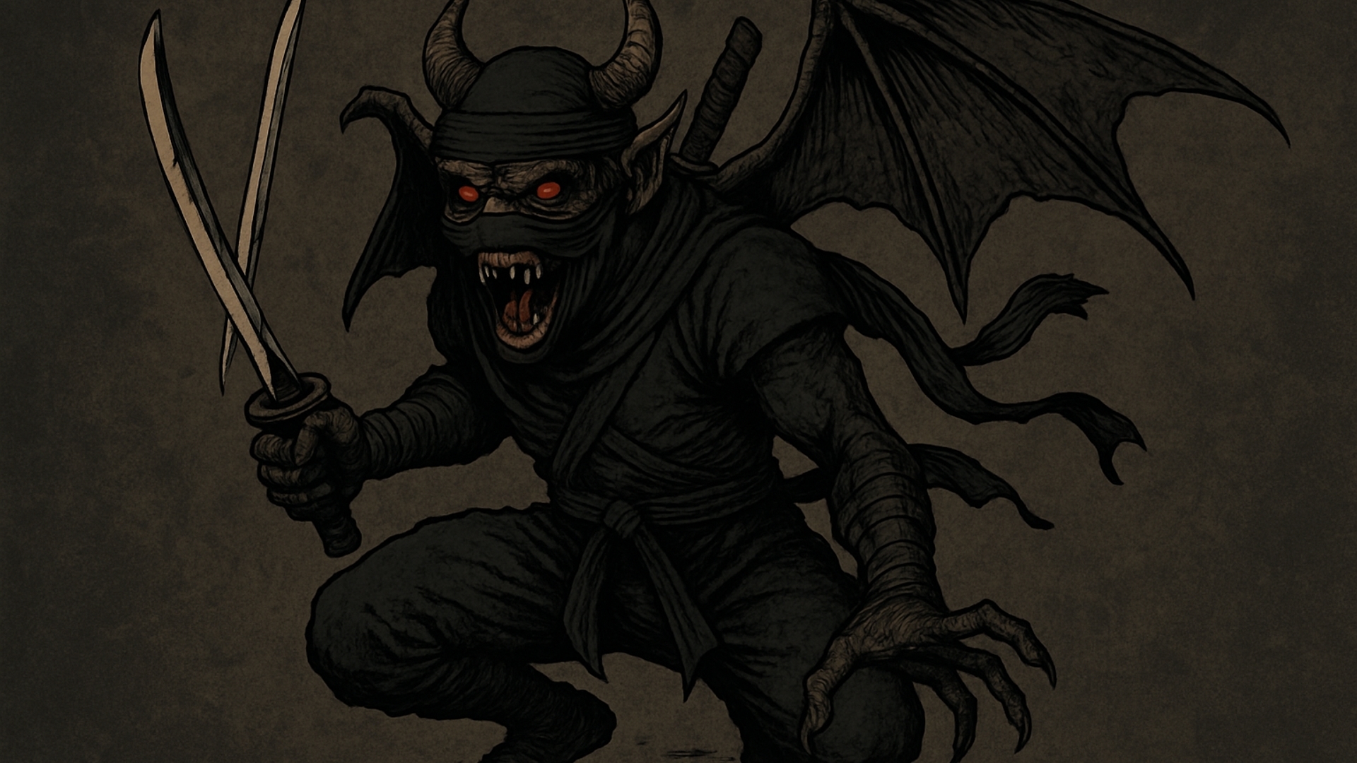 Dark Demon Ninja in Shadows - backiee