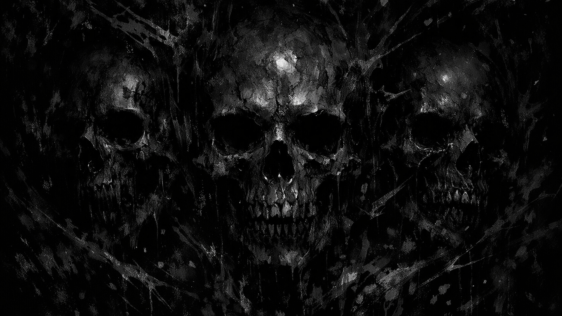 Monochrome Skull Trinity in Dark Fantasy Shadows - backiee