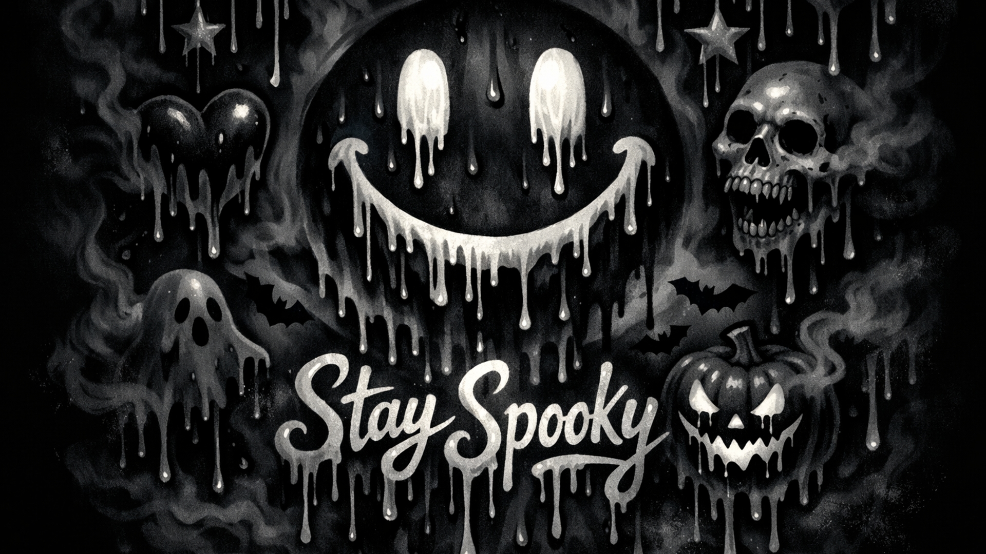 Dripping Smiley and Skull Stay Spooky Halloween Celebration Wallpaper ...