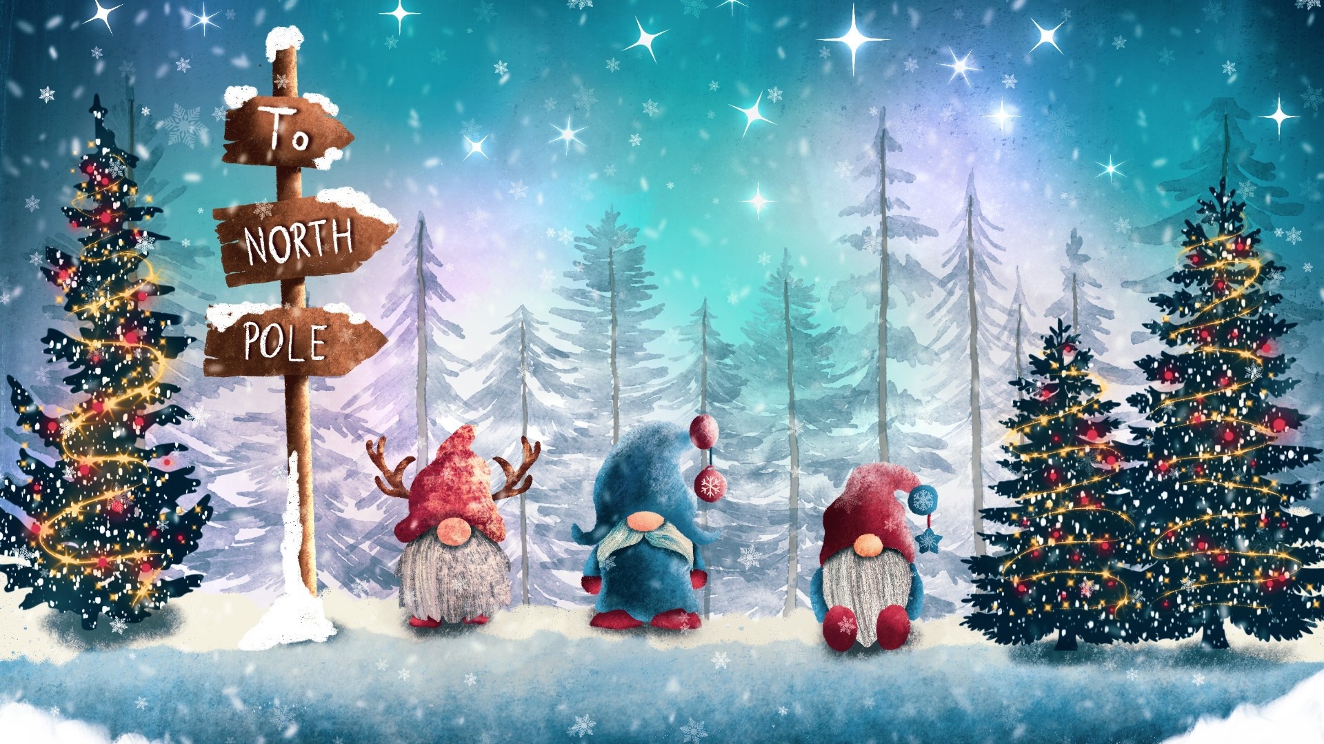 Whimsical North Pole Christmas Elves Under Twinkling Winter Stars - backiee