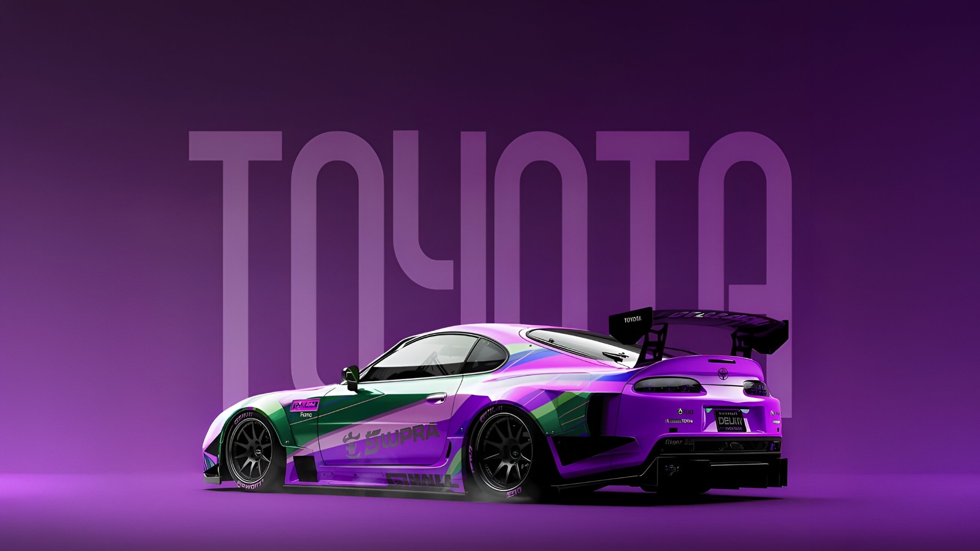 Neon Purple Toyota Supra Race Car AI Art Wallpaper - backiee