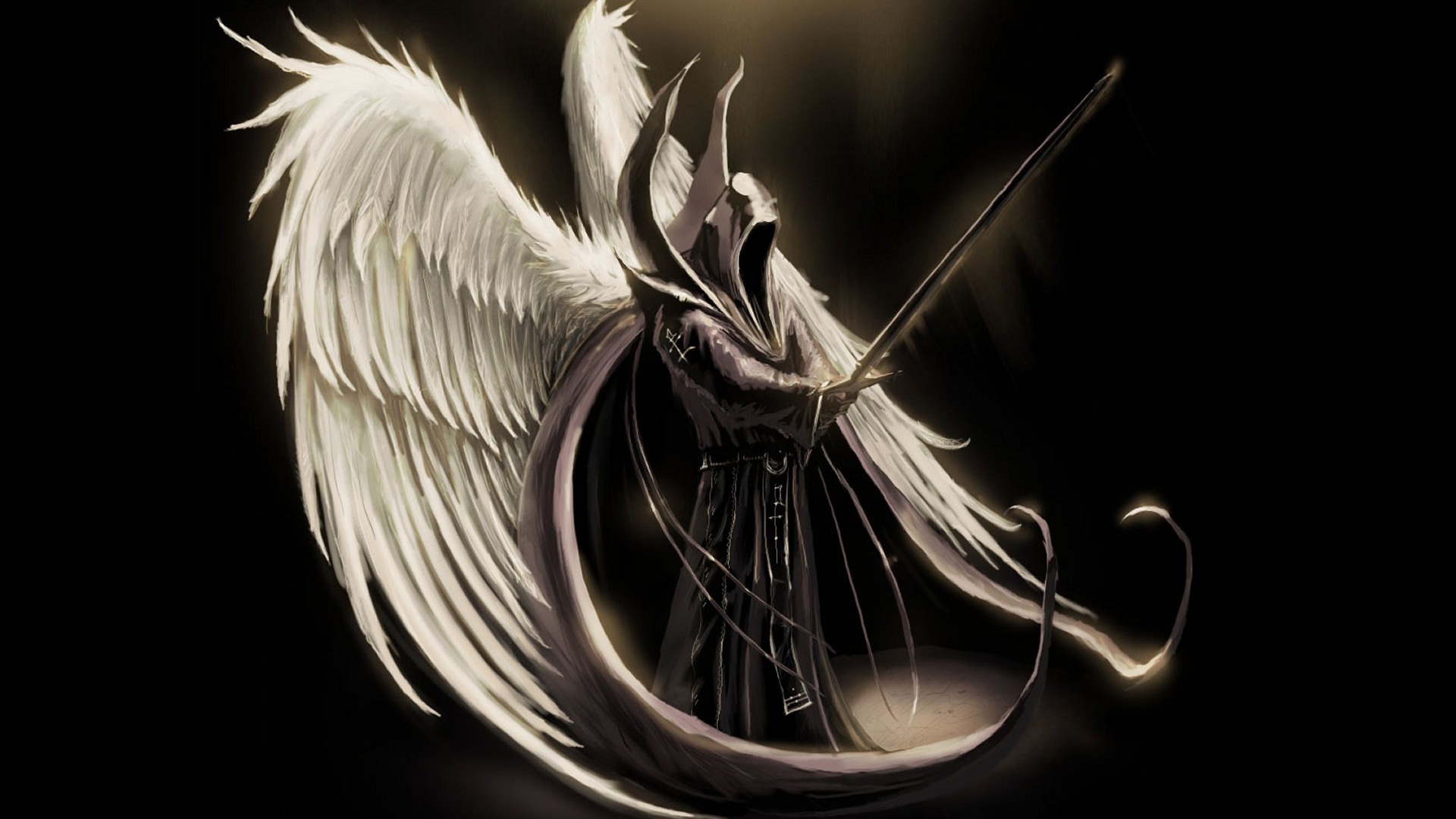 Fallen Angel Warrior Poised Between Light and Shadow - backiee