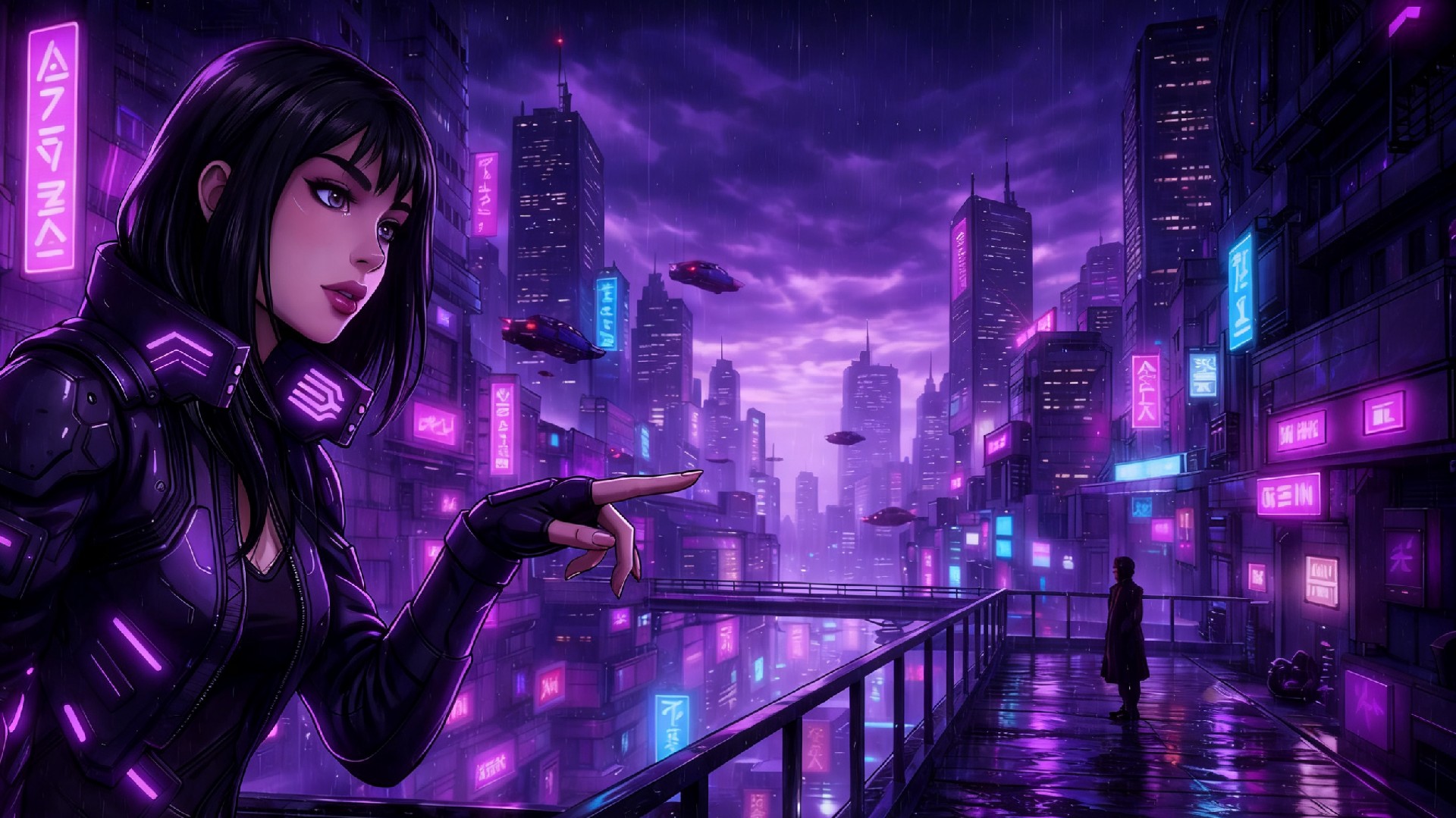 Neon Violet Nights Over a Cyberpunk Cityscape - backiee