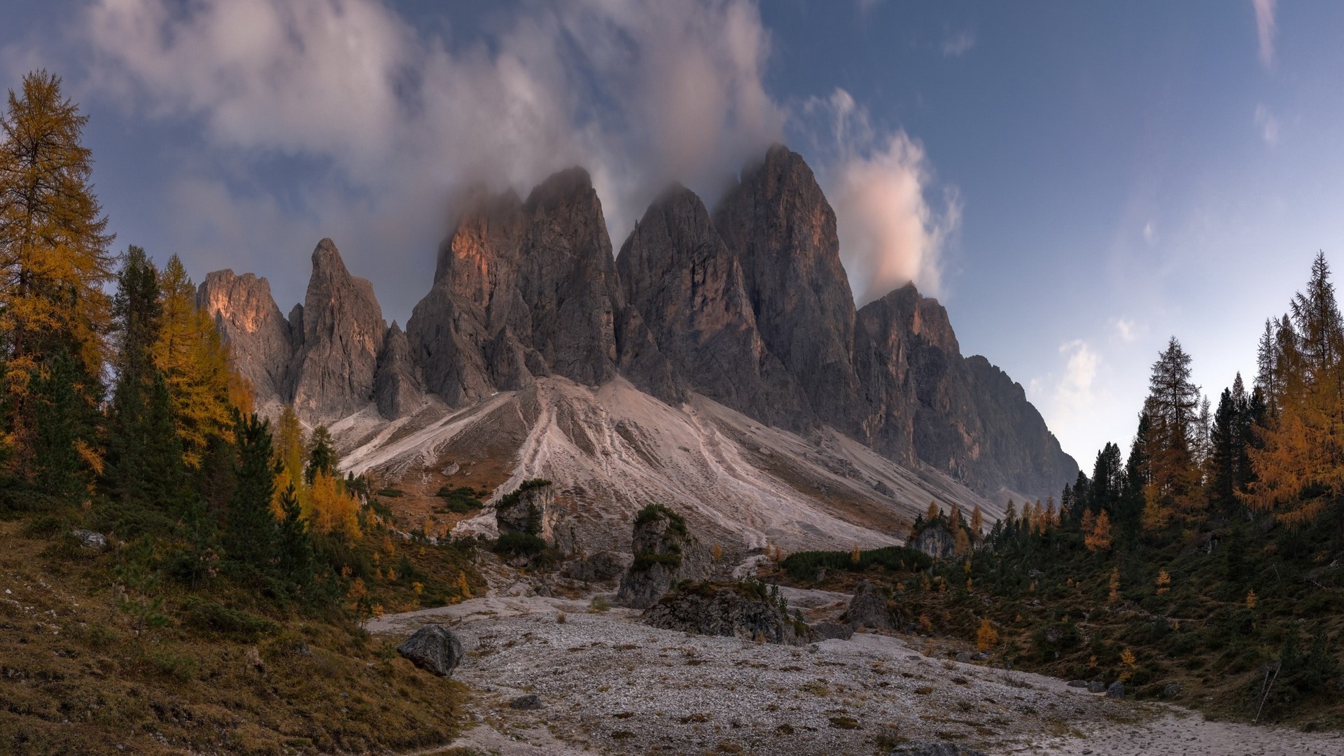 Majestic Tre Cime di Lavaredo Peaks Above Autumn Dolomite Valley - backiee