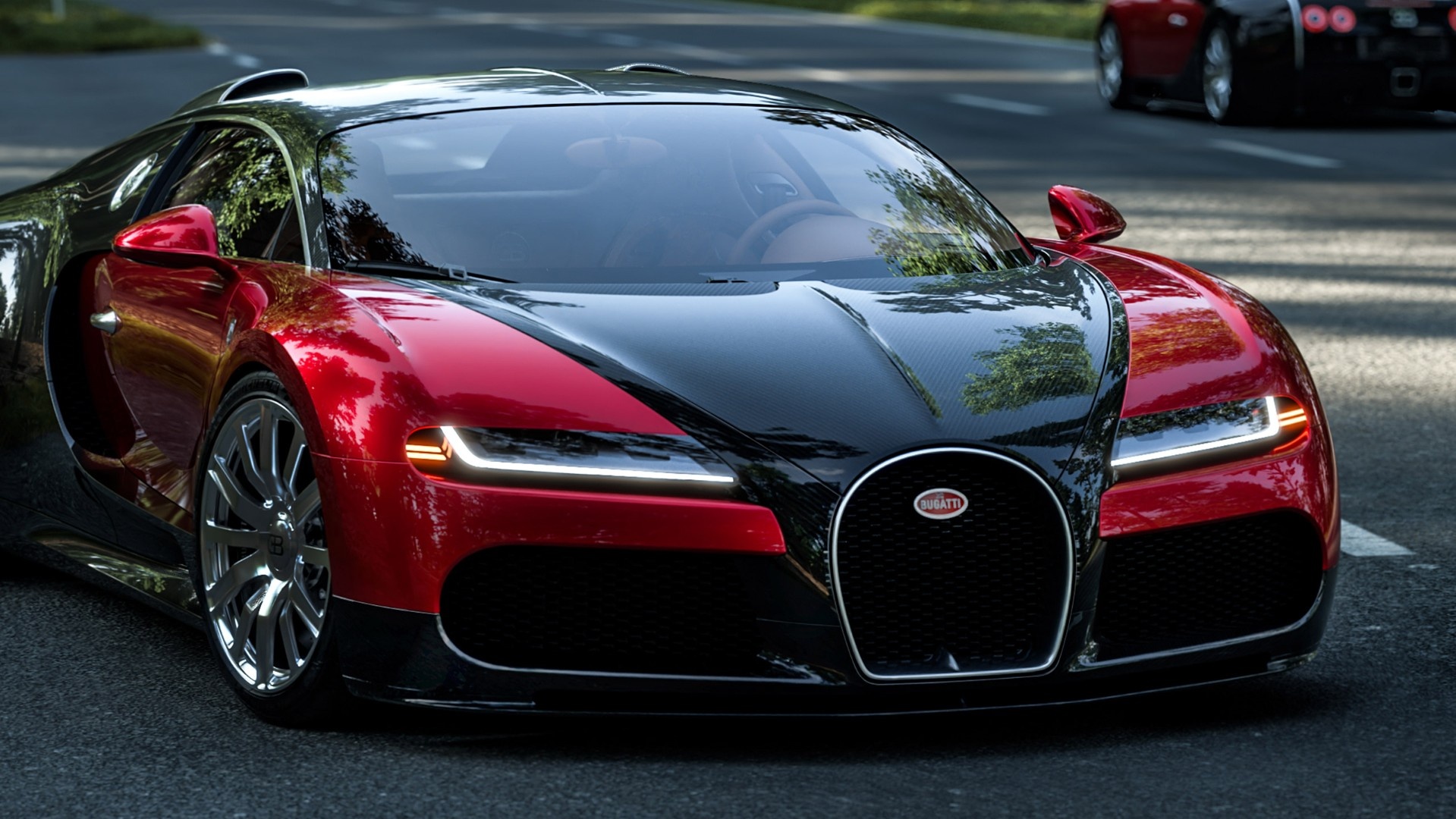 Bugatti Veyron Power Stance in Red and Carbon Black - backiee