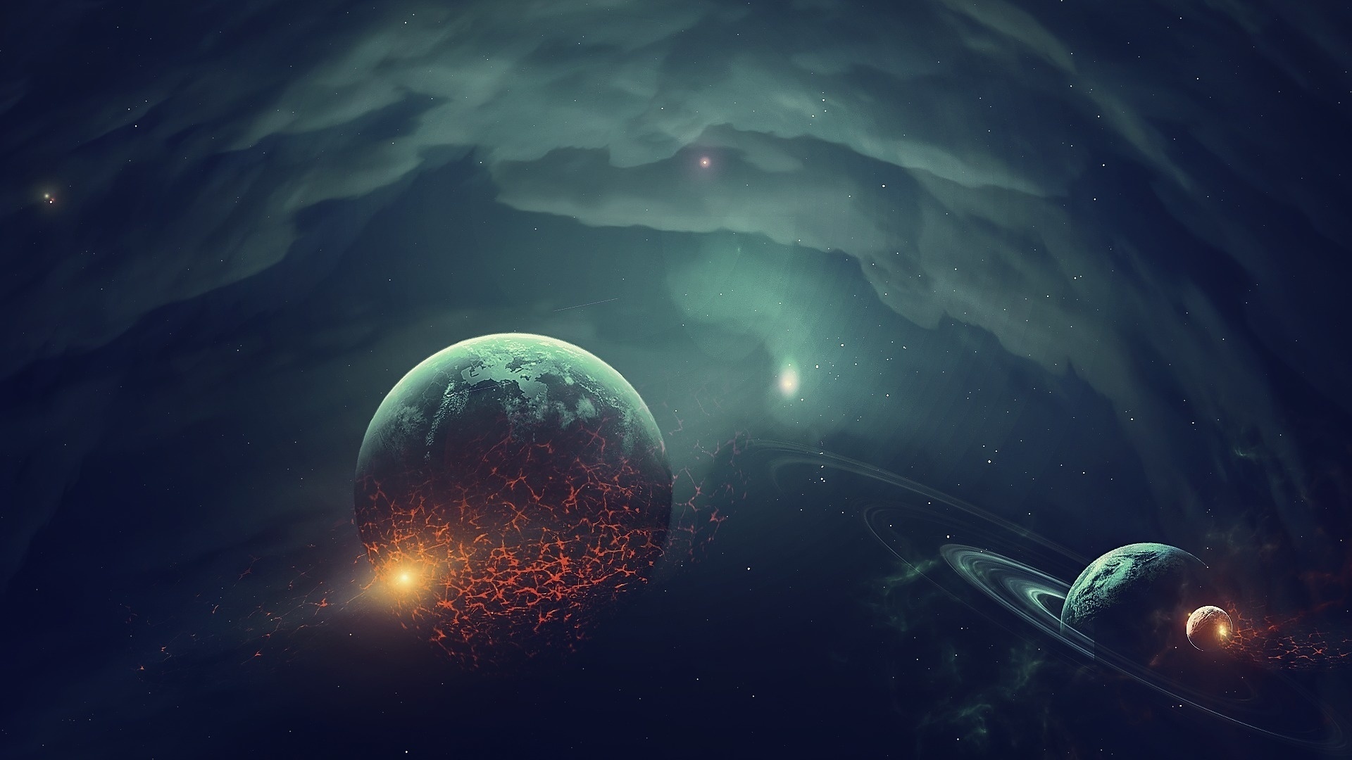 Shattered Ember Planet Drifting Through a Silent Deep Space Nebula ...