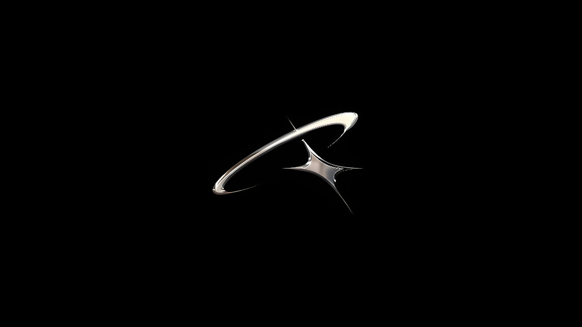 Chrome Orbit Star Emblem on Infinite Black Minimalist Space - backiee