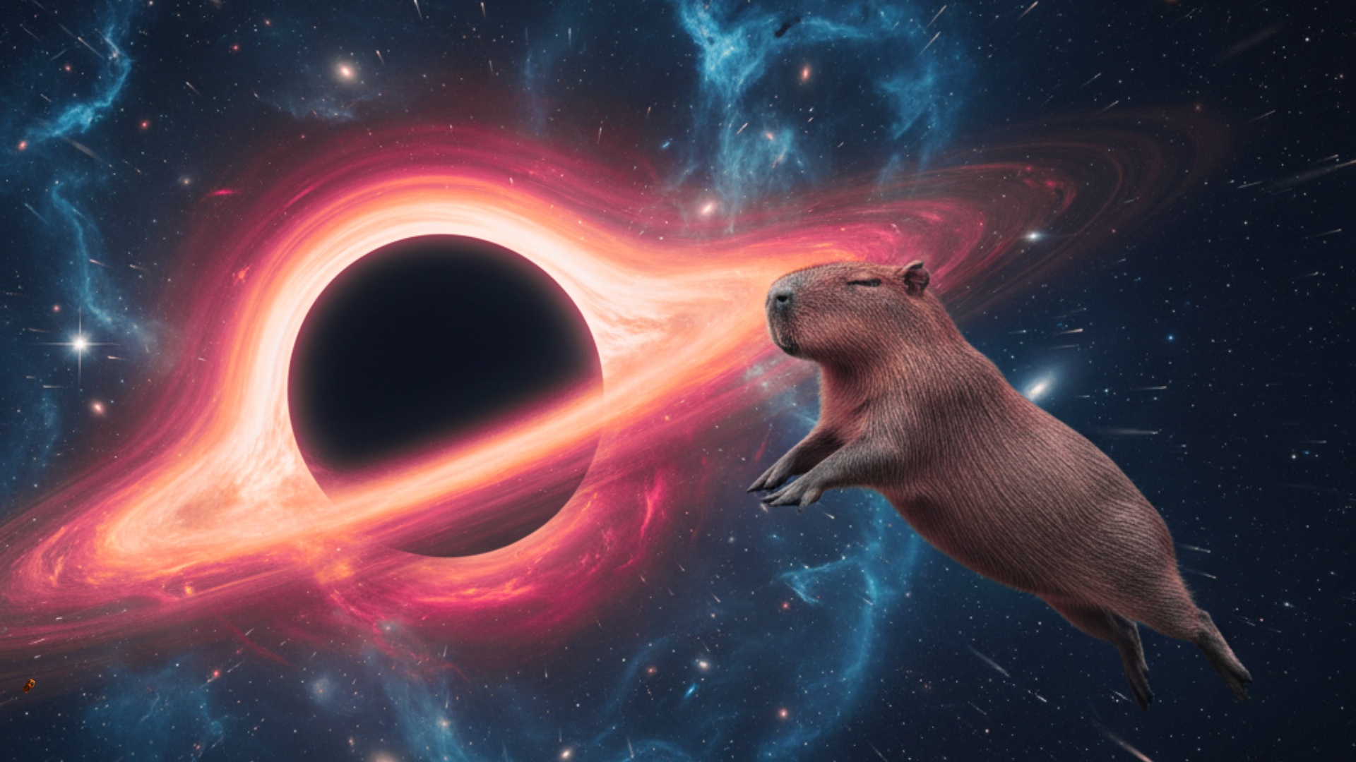 Capybara Drifting Past a Black Hole in Meme Space - backiee