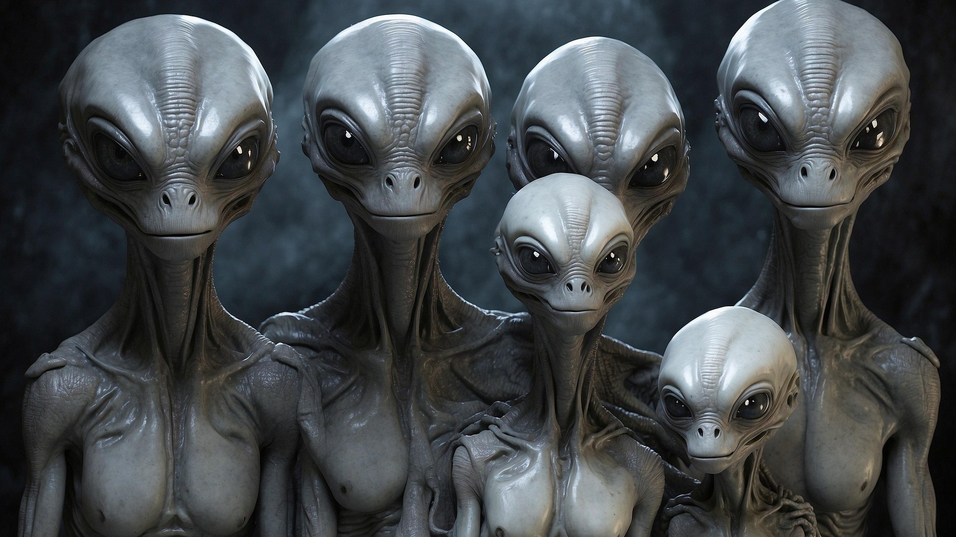 Council of Grey Aliens Beneath a Silent Cosmic Veil - backiee