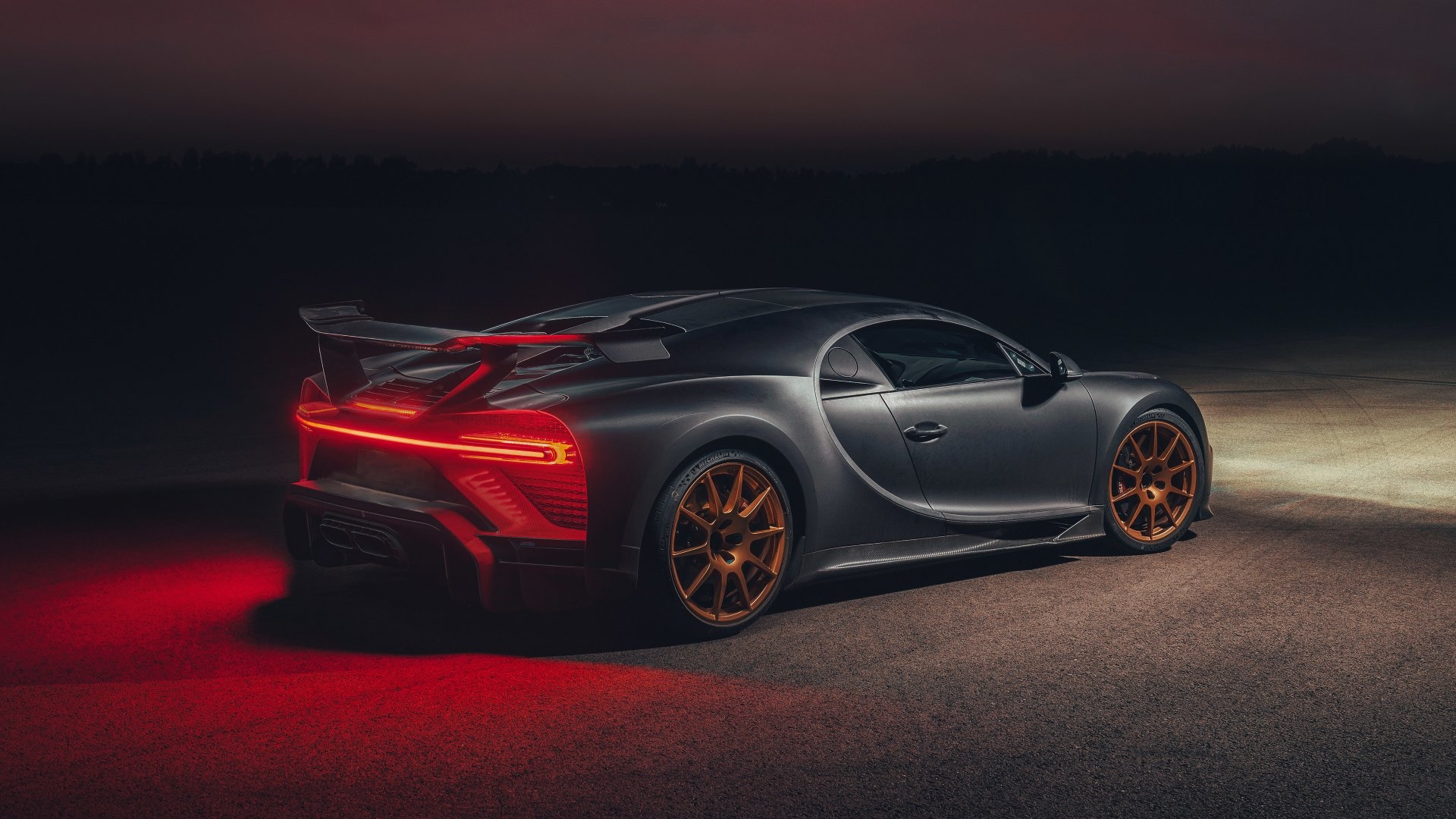 Bugatti Chiron Night Stance with Glowing Taillights and Bronze Wheels ...