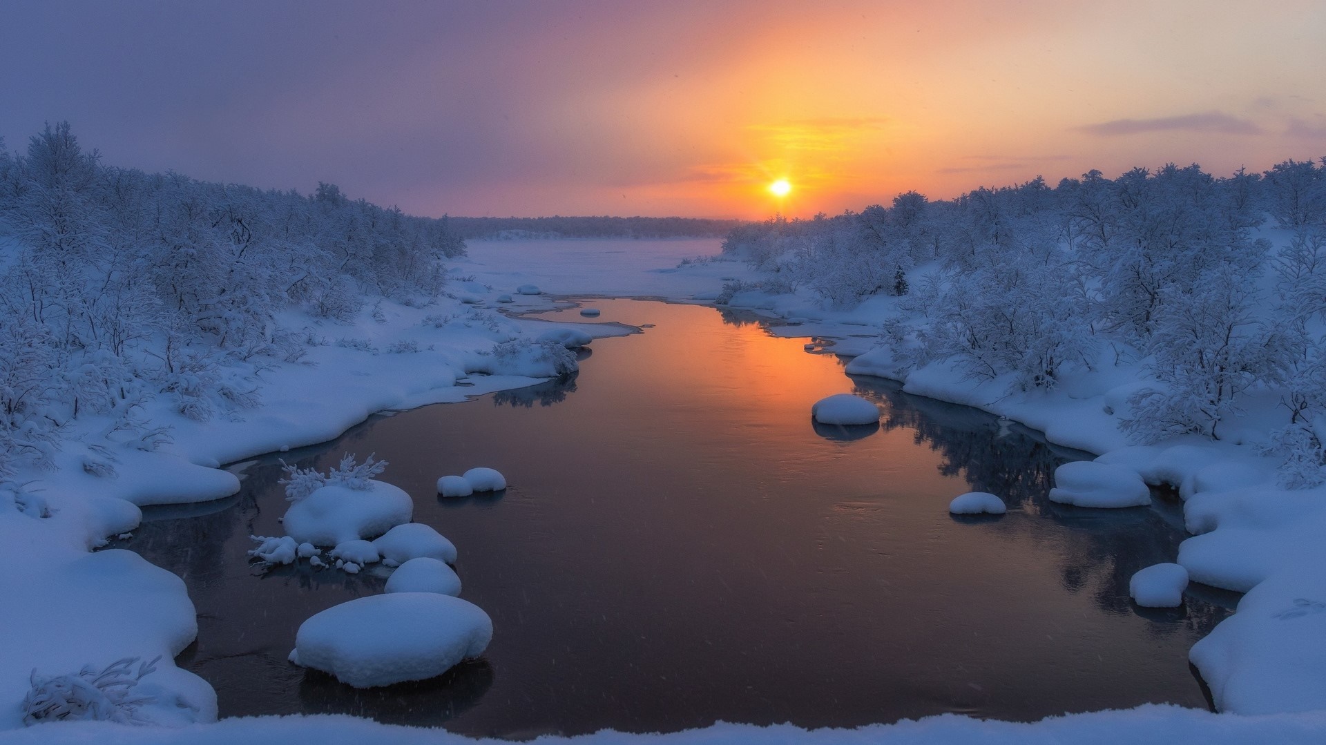 Arctic Sunrise Over the Frozen Teriberka River in Murmansk Oblast - backiee
