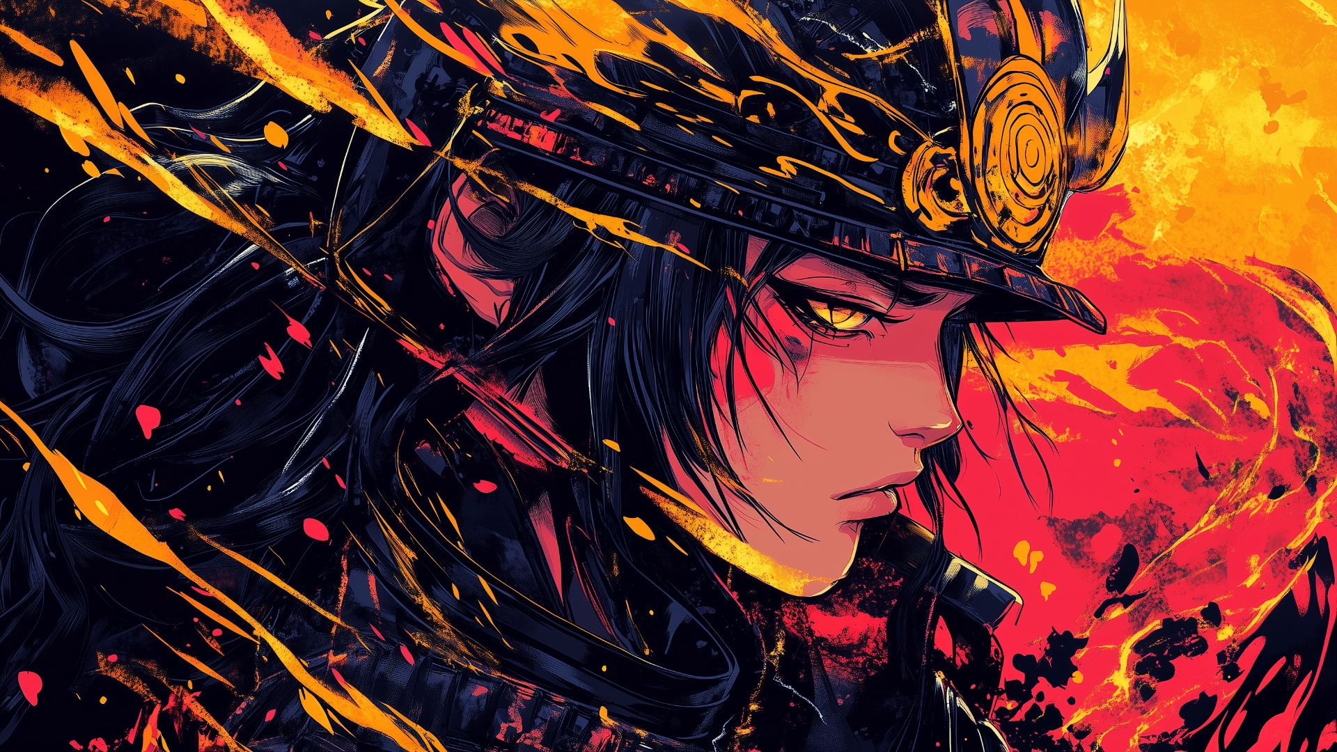 Blazing Samurai Gaze in Ink and Fire - backiee