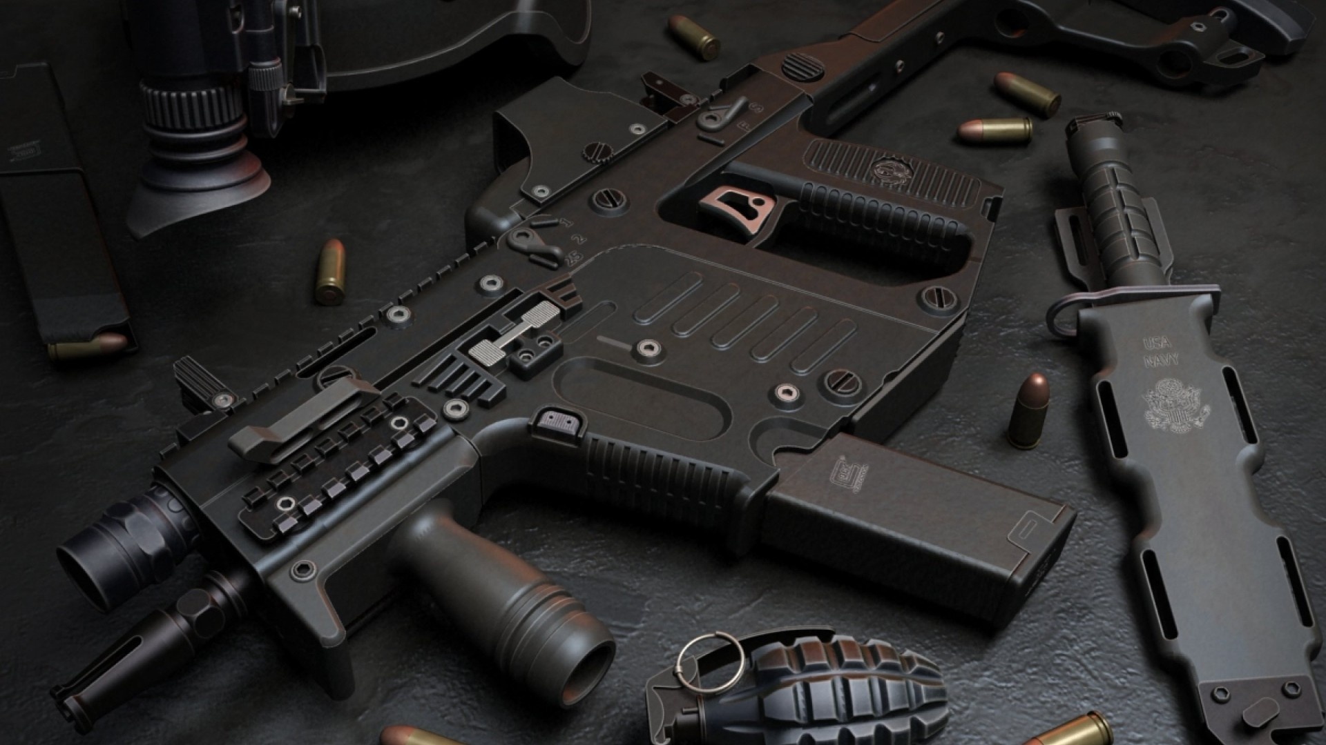 Tactical Loadout on Dark Steel Surface High Detail Military Wallpaper ...