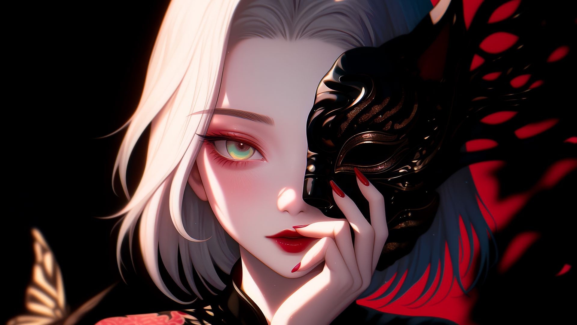 Emerald Gaze Behind the Midnight Masked Elegance - backiee