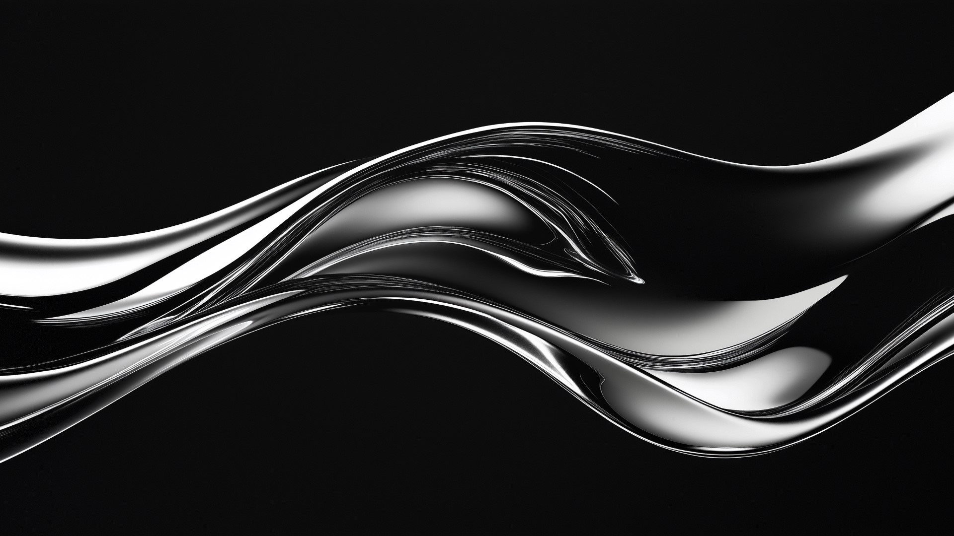 Monochrome Silver Liquid Metal Waves in Glossy Flow - backiee