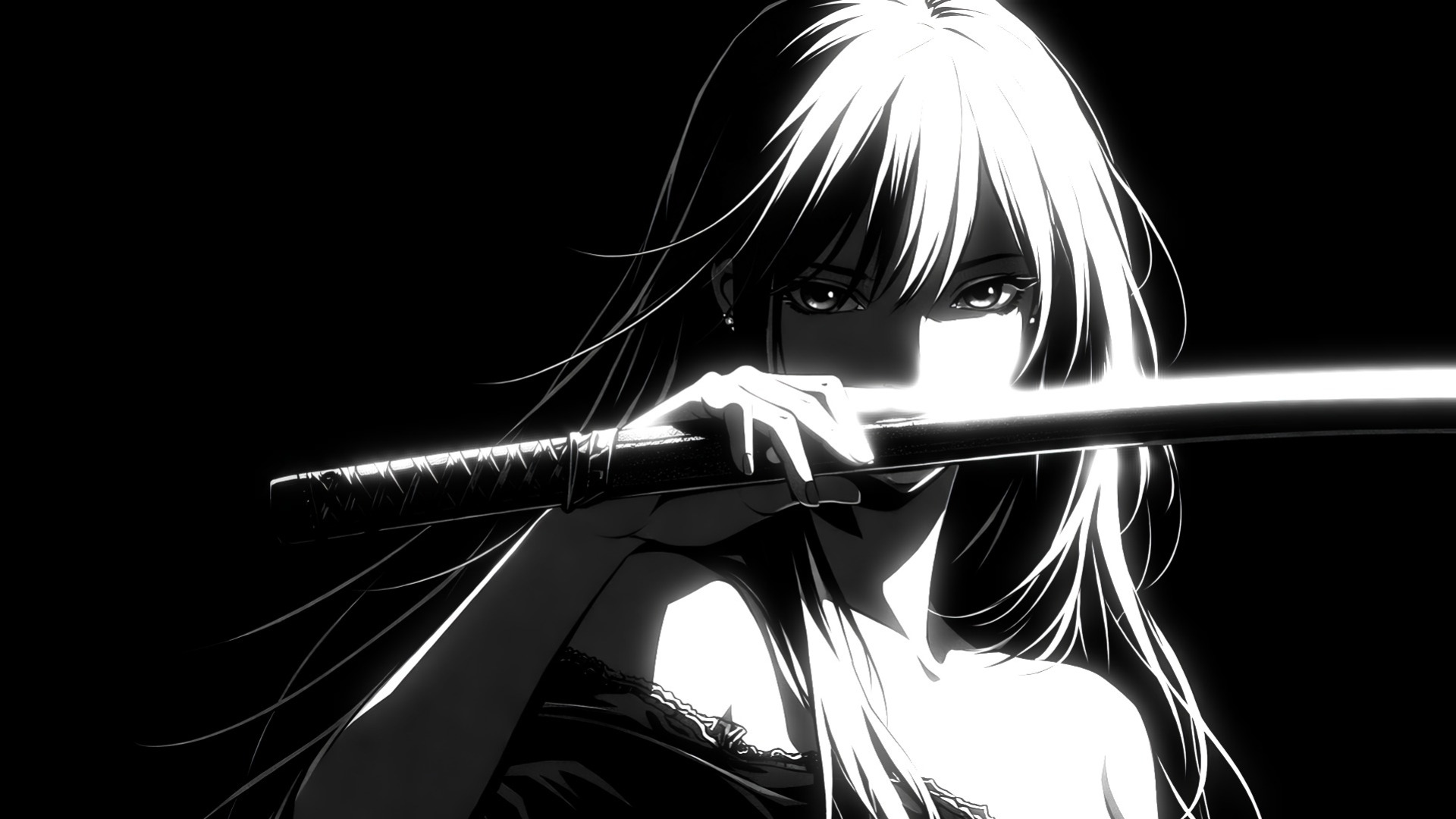 Shadow of the Blade: High-Contrast Noir Anime Samurai Girl 4K Wallpaper ...